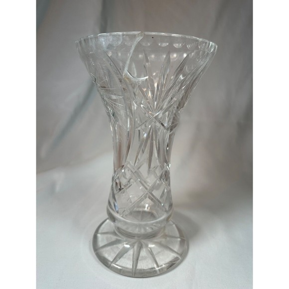 Unmarked | Art | Vintage Deep Cut Glass Vase Flared Heavy 9 Tall 45 ...